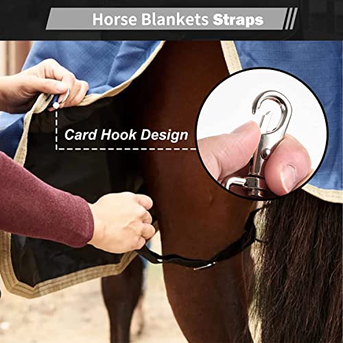 Premium Horse Blanket Sheet Leg Straps, Replacement Stretchy Belly Strap with Swivel Snaps and Loop End, Adjustable Length from 22 to 40 Inch Black (2 Pcs)