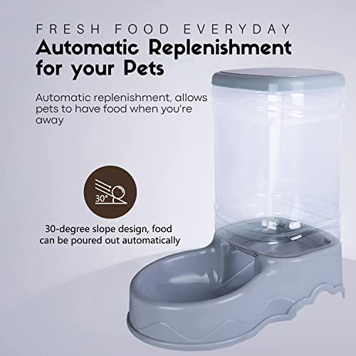 Makikuser Automatic Cat Feeders, 3.8L Cat Feeder Gravity Cat Food Dispenser with Clear Food Bottle and Easy-Grab Base for Dogs Cats Pets Animals (Gray)