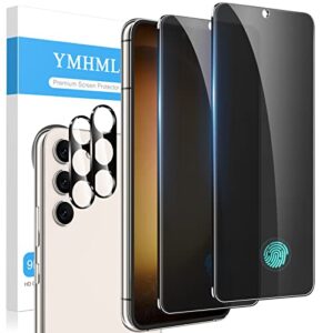 ymhml 2 pack for samsung galaxy s23 privacy screen protector upgrade fingerprint unlock compatible tempered glass + 2 pack camera lens protector, anti spy case friendly privacy screen for galaxy s23