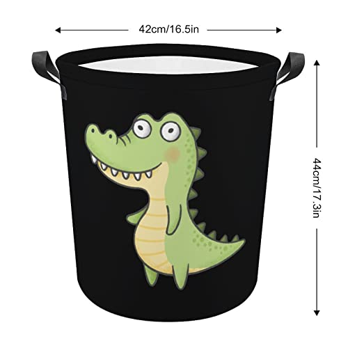 Cute Alligator Round Laundry Hamper Collapsible Waterproof Dirty Clothes Baskets with Handles Washing Bin Storage Bag