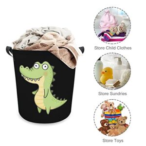 Cute Alligator Round Laundry Hamper Collapsible Waterproof Dirty Clothes Baskets with Handles Washing Bin Storage Bag