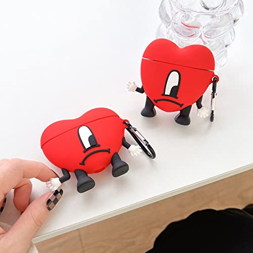 Bad& Bunny Merch,Case for AirPods Pro 2 , un Verano sin ti Cartoon Cute Design Soft Protective Cover with Keychain Compatible with AirPods Pro Generation (Red Heart )