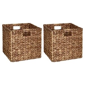 isvie woven hyacinth storage baskets 2 pack, rectangle storage container organizer baskets with built-in handles home organizing laundry organizer cube baskets (brown, set of 2)