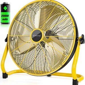 blessny 16'' Portable Rechargeable Floor Fan, 20000mAh Cordless Battery Operated Fan for Outdoor Camping BBQ Fishing, 2500CFM High Air-flow 40dB low Noise, 4-30 Hours Long Running Time