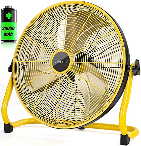 blessny 16'' Portable Rechargeable Floor Fan, 20000mAh Cordless Battery Operated Fan for Outdoor Camping BBQ Fishing, 2500CFM High Air-flow 40dB low Noise, 4-30 Hours Long Running Time