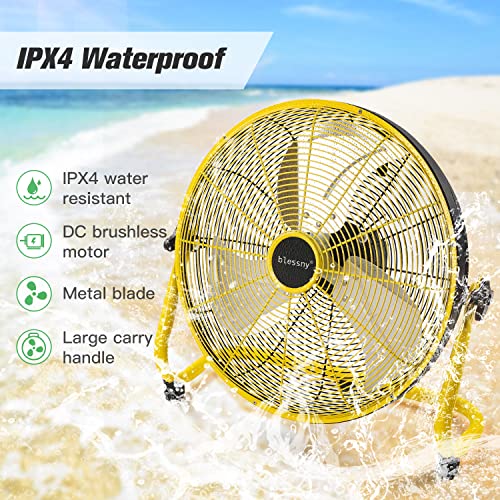 blessny 16'' Portable Rechargeable Floor Fan, 20000mAh Cordless Battery Operated Fan for Outdoor Camping BBQ Fishing, 2500CFM High Air-flow 40dB low Noise, 4-30 Hours Long Running Time