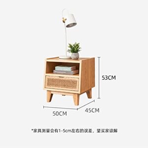 DLOETT Solid Wood Log Color Bedside Table Simple Rattan Nordic Small Cabinet Storage Cabinet 40 * 50cm Wide Bedroom Dresser