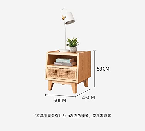 DLOETT Solid Wood Log Color Bedside Table Simple Rattan Nordic Small Cabinet Storage Cabinet 40 * 50cm Wide Bedroom Dresser