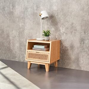 DLOETT Solid Wood Log Color Bedside Table Simple Rattan Nordic Small Cabinet Storage Cabinet 40 * 50cm Wide Bedroom Dresser