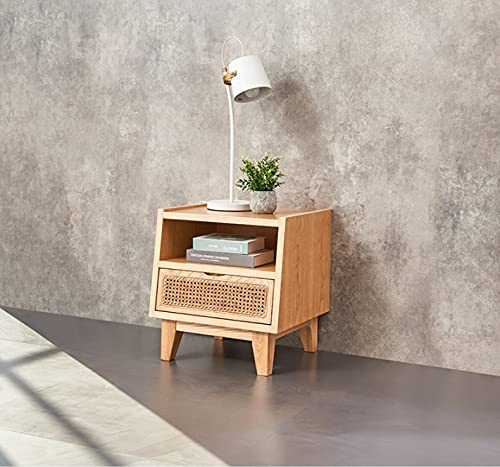 DLOETT Solid Wood Log Color Bedside Table Simple Rattan Nordic Small Cabinet Storage Cabinet 40 * 50cm Wide Bedroom Dresser