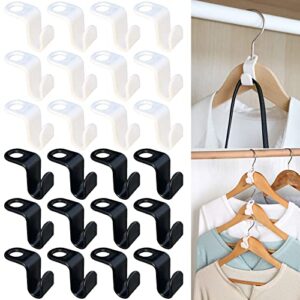 120 pack clothes hanger connector hooks, rictine black and white magic hangers sturdy plastic hanger hooks for hangers space saving and clothes closet organizer