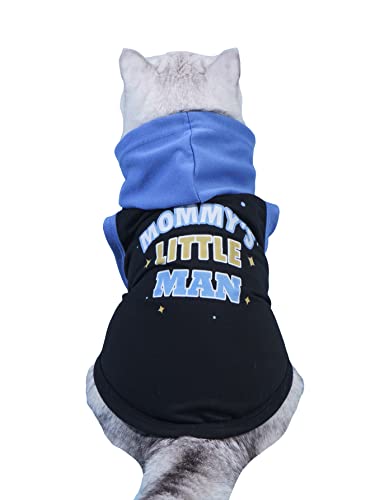 QWINEE Mom Boy Dog Hooded Tank Tops Letter Print Cat Puppy Hoodie Vest Sleeveless Pullover Dog Shirt Stretchy Pet Clothes for Small Medium Large Cats Dogs Kitten Blue M