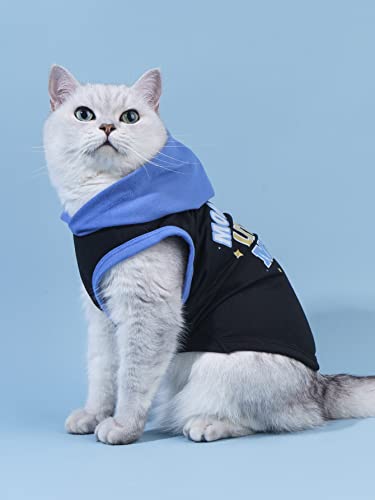 QWINEE Mom Boy Dog Hooded Tank Tops Letter Print Cat Puppy Hoodie Vest Sleeveless Pullover Dog Shirt Stretchy Pet Clothes for Small Medium Large Cats Dogs Kitten Blue M