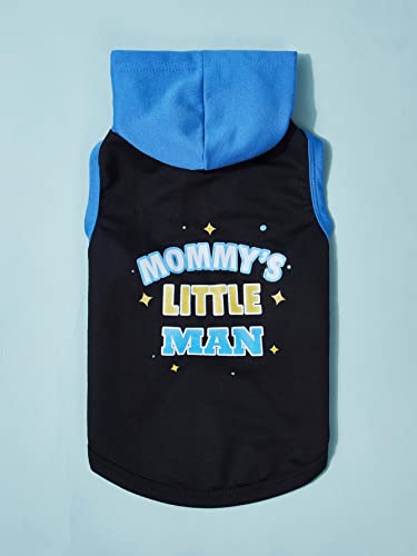 QWINEE Mom Boy Dog Hooded Tank Tops Letter Print Cat Puppy Hoodie Vest Sleeveless Pullover Dog Shirt Stretchy Pet Clothes for Small Medium Large Cats Dogs Kitten Blue M