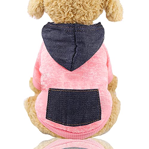 Small Dog Dress Sweater Pet Autumn and Winter Sweatshirt Matching Hooded Two-Legged Fleece Warm Pocket Clothing Extra Small Puppy Clothes Girl