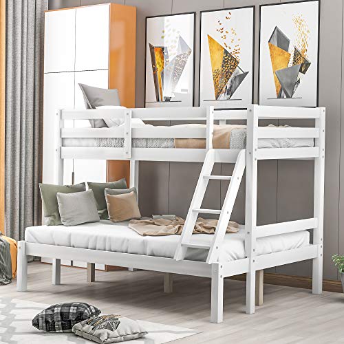 Twin Over Full Bunk Bed with Ladder & Safety Guard Rails,Solid Wood Bunk Beds for Dorm,Bedroom,Guest Room, Can Be Separated Into Twin/Full Size Bed