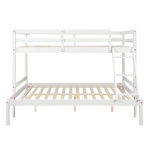 Twin Over Full Bunk Bed with Ladder & Safety Guard Rails,Solid Wood Bunk Beds for Dorm,Bedroom,Guest Room, Can Be Separated Into Twin/Full Size Bed