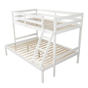 Twin Over Full Bunk Bed with Ladder & Safety Guard Rails,Solid Wood Bunk Beds for Dorm,Bedroom,Guest Room, Can Be Separated Into Twin/Full Size Bed