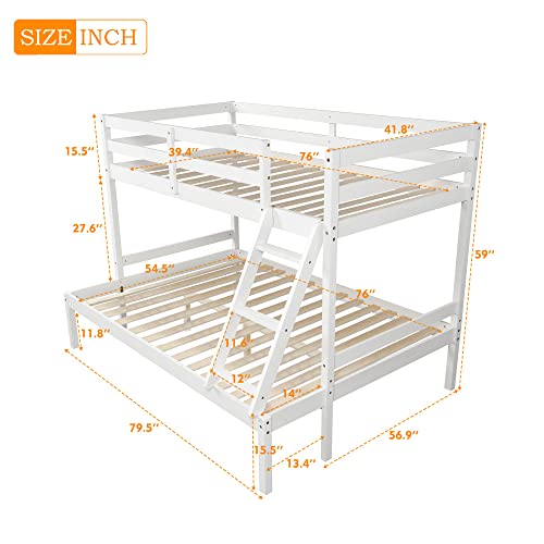 Twin Over Full Bunk Bed with Ladder & Safety Guard Rails,Solid Wood Bunk Beds for Dorm,Bedroom,Guest Room, Can Be Separated Into Twin/Full Size Bed