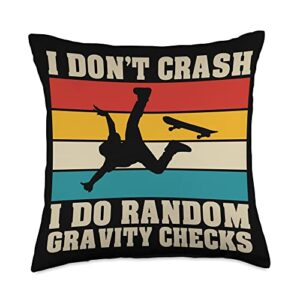 skateboard skateboarding apparel for skateboarders random gravity checks funny skateboard throw pillow, 18x18, multicolor