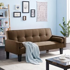 EMKK Love Seat Sofa,Modern Loveseats Adjustable SofaBed Sleeper, Button Tufted Upholstered Accent Recliner with 2 Pillows, Couch for Living Room Bedroom Home/Apartment, Brown