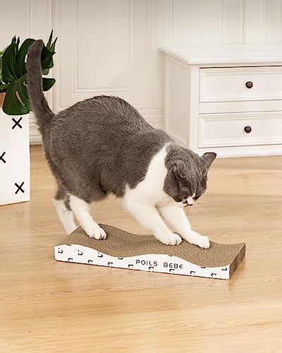 Poils bebe Cat Scratcher, Cardboard Reversible Cat Scratching Pad Large Wide Corrugated Modern Sofa Bed with Catnip (Pack of 4)