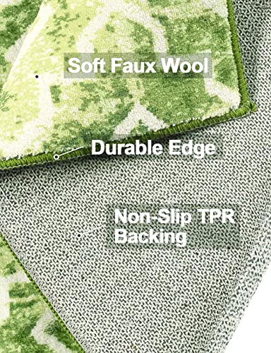 Moroccan Runner Rug,2'X 6' Distressed Washable Area Rug Green Non-Slip Kitchen Mat Faux Wool Low-Pile Floor Carpet for Kitchen Laundry Bedroom Bathroom Living Room