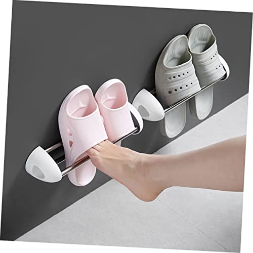 Cabilock 2pcs Holder Creative Mount White Retractable Mounted Wall Shoes Home Bathroom Free Rack for The Punch Off Steel Shelf Stainless Any Floor Organizer Shoe Keeps Slippers Storage