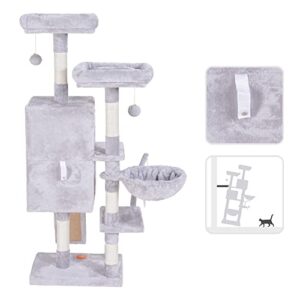 Heybly Cat Tree Cat Tower for Indoor Cats, Multi-Level Cat Furniture Condo with Scratching Board, Light Gray HCT012W