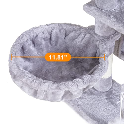 Heybly Cat Tree Cat Tower for Indoor Cats, Multi-Level Cat Furniture Condo with Scratching Board, Light Gray HCT012W