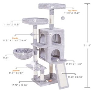 Heybly Cat Tree Cat Tower for Indoor Cats, Multi-Level Cat Furniture Condo with Scratching Board, Light Gray HCT012W