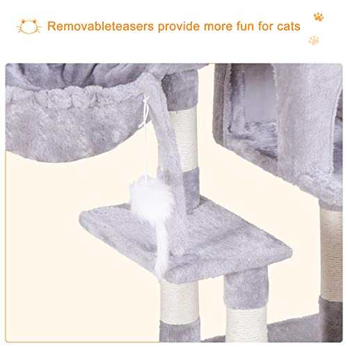 Heybly Cat Tree Cat Tower for Indoor Cats, Multi-Level Cat Furniture Condo with Scratching Board, Light Gray HCT012W