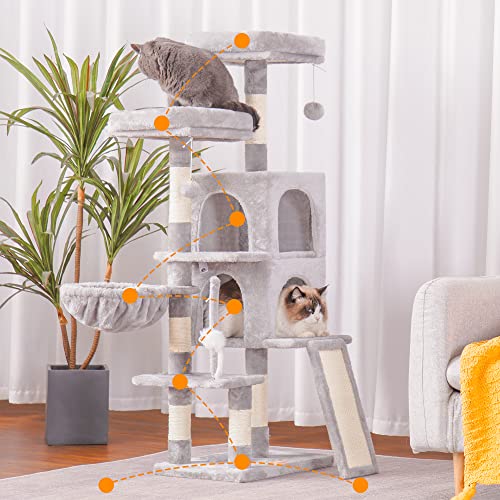 Heybly Cat Tree Cat Tower for Indoor Cats, Multi-Level Cat Furniture Condo with Scratching Board, Light Gray HCT012W