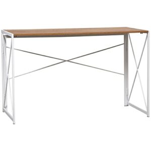 homcom folding computer desk, 47.25" wide home office writing desk with metal frame, natural