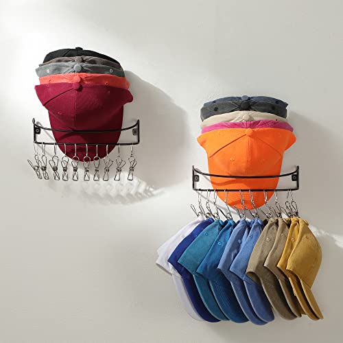 Taozun Hat Racks for Baseball Caps - 2 Packs Hat Organizer Wall Mount Hat Holder Hat Storage for Ball Caps Winter Beanie, At Least 30 Caps (2 Hat Rack with 20 Hat Storage Clips)