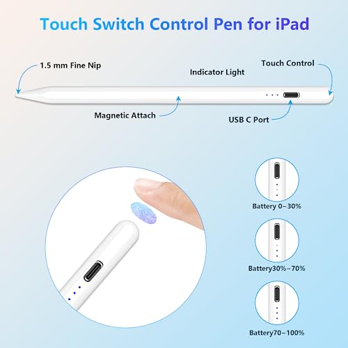 Stylus Pen for iPad 9th 10th Generation Pencil 2018-2023, Palm Rejection,Magnetic, Fast Charge Apple Pencil iPad 10/9/8/7/6th Gen, iPad Pen Air 2019-2022, Mini 6, iPad Pro 11/12.9 Gen 6 iPad Pencil