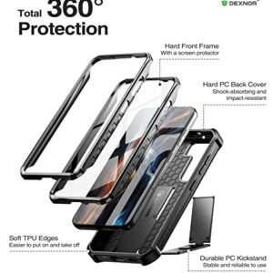 Dexnor Full Body Case for Samsung Galaxy S23 5G/6.1 inches, [Extra Front Frame] Heavy Duty Military Grade Protection Built-in Screen Protector and Kickstand for Galaxy S23 5G,Black