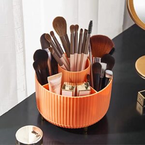 diesisa 360 rotating makeup brush organizer with 5 sections, spining countertop swivel makeup brush holder for cosmetics, nail polish, art supply, bathroom vanity desktop organizer - orange