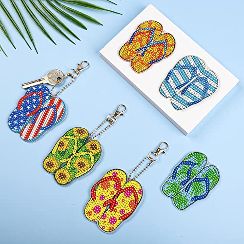 12 PCS Flip Flop Diamond Painting Keychains 5D Diamond Art Key Rings Double Sided Full Drill DIY Ornaments for Beginners Home Decor Summer Party Supplies