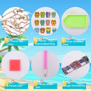 12 PCS Flip Flop Diamond Painting Keychains 5D Diamond Art Key Rings Double Sided Full Drill DIY Ornaments for Beginners Home Decor Summer Party Supplies