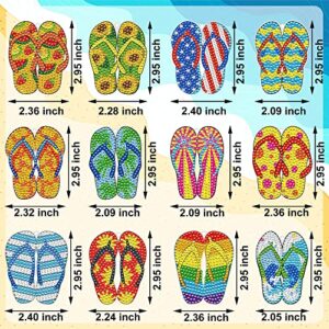 12 PCS Flip Flop Diamond Painting Keychains 5D Diamond Art Key Rings Double Sided Full Drill DIY Ornaments for Beginners Home Decor Summer Party Supplies