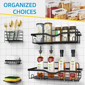 Teliaoils UpCircleSeven 5 Pack Shower Caddy, Strong Adhesive Shower Organizer Shelf with Hooks. Rustproof Wall-Mounted Shelves for Kitchen, Dorm and Bathroom Organizer. No Drilling (Black)