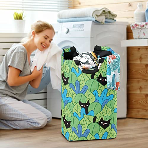 Kigai Cartoon Black Cat Laundry Basket Large Collapsible Waterproof Laundry Hamper with Handles Portable Storage Basket Dirty Clothes Toys Organizer for College Dorms, Nursery, Bathroom