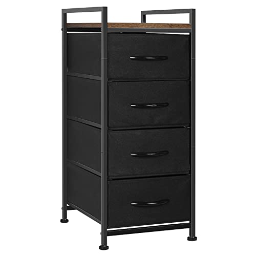 Fabric Dresser for Bedroom Vertical Dresser Storage Tower Nightstands Dresser with 4 Drawers Organizer Unit for Hallway Entryway Living Room Closets with Wood Top (Black)