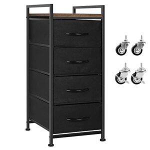 Fabric Dresser for Bedroom Vertical Dresser Storage Tower Nightstands Dresser with 4 Drawers Organizer Unit for Hallway Entryway Living Room Closets with Wood Top (Black)