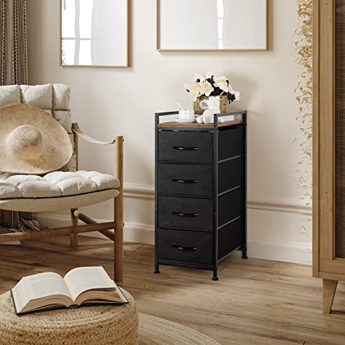 Fabric Dresser for Bedroom Vertical Dresser Storage Tower Nightstands Dresser with 4 Drawers Organizer Unit for Hallway Entryway Living Room Closets with Wood Top (Black)