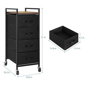 Fabric Dresser for Bedroom Vertical Dresser Storage Tower Nightstands Dresser with 4 Drawers Organizer Unit for Hallway Entryway Living Room Closets with Wood Top (Black)