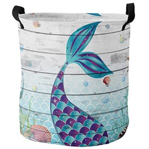 oxford fabric storage bin ocean mermaid shell starfish wooden krisyeol waterproof collapsible laundry basket dirty clothes hamper with handles storage baskets organizer 17x16.5