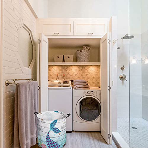 Oxford Fabric Storage Bin Ocean Mermaid Shell Starfish Wooden Krisyeol Waterproof Collapsible Laundry Basket Dirty Clothes Hamper with Handles Storage Baskets Organizer 17x16.5