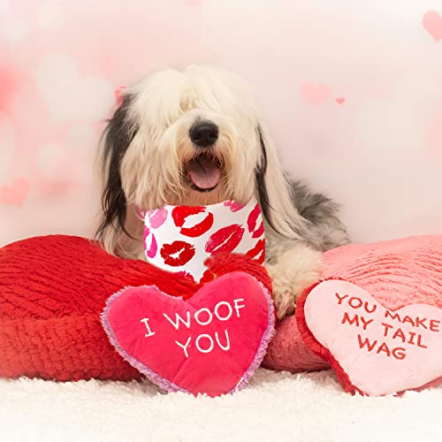 Valentine Dog Cat Bandana, Holiday Bib Kiss Lip and Candy Hearts Pattern for Large Medium Small Puppies Pets